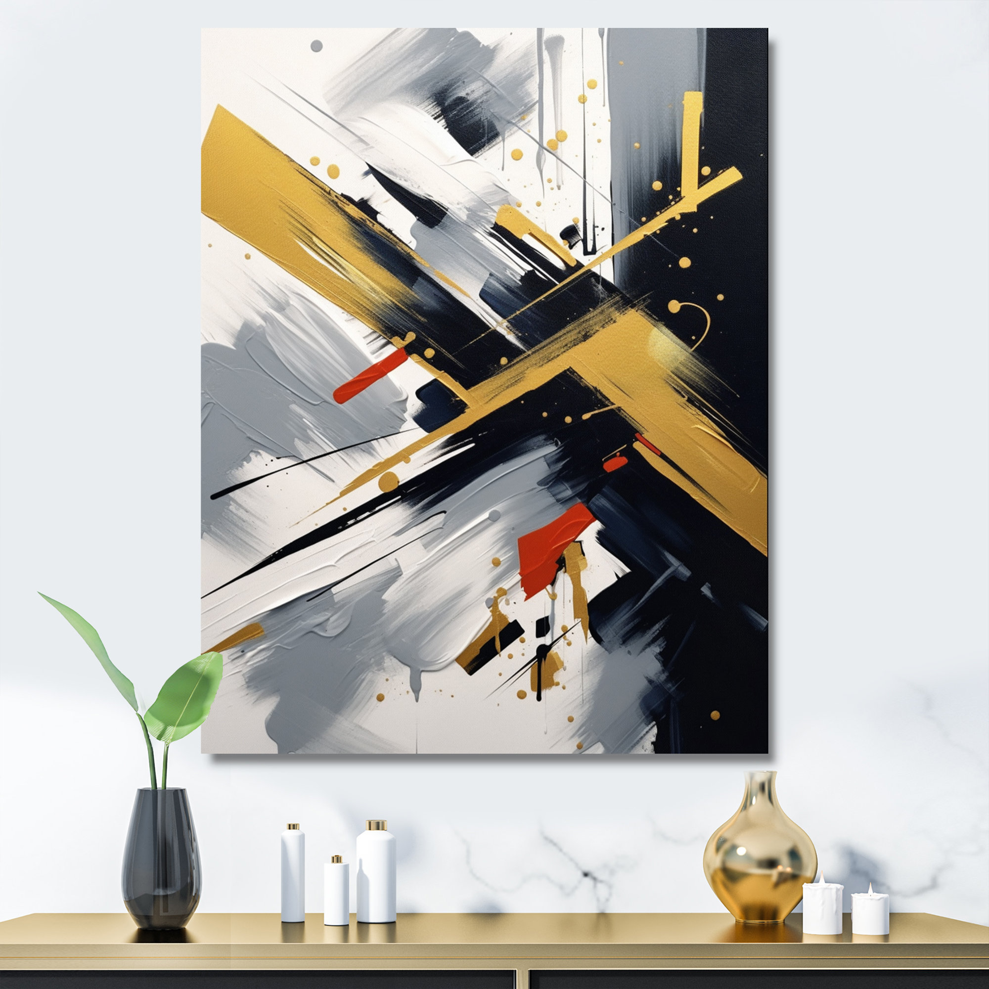 Mercer41 Gold And Black Abstract Angles I - Cubism Canvas Prints - Wayfair Canada